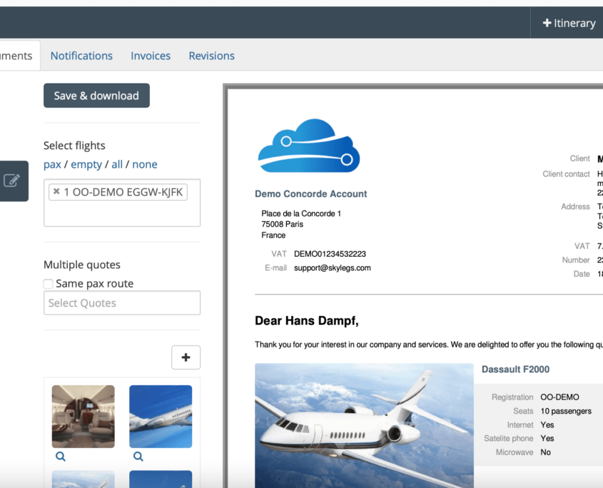 Flight quotation platform | Skylegs